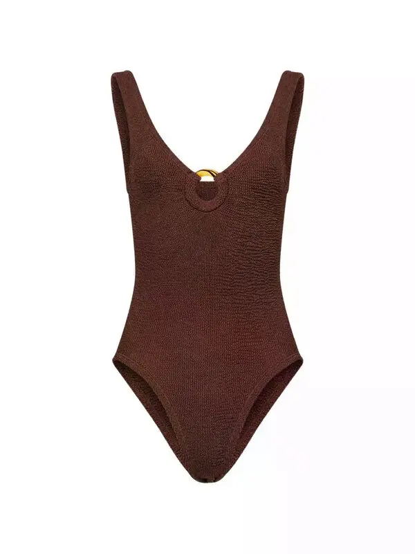 Hunza G Celine Ring-detail Crinkle Swimsuit - Brown