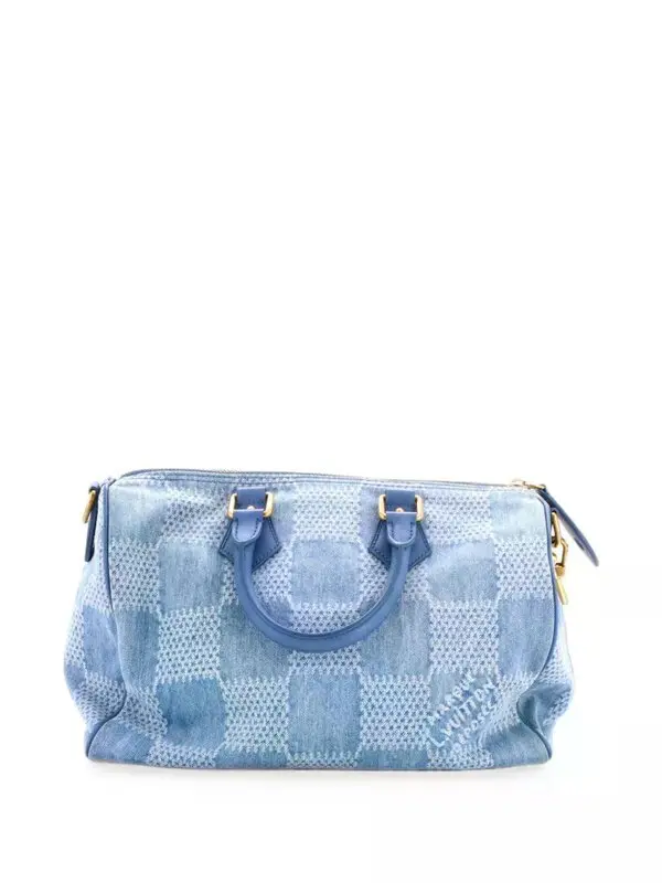 LOUIS VUITTON Speedy Bandouliere Bag 3d Damier Giant Denim Satchel - Blue
