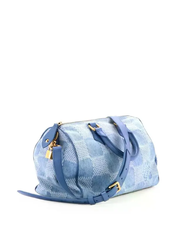 LOUIS VUITTON Speedy Bandouliere Bag 3d Damier Giant Denim Satchel - Blue