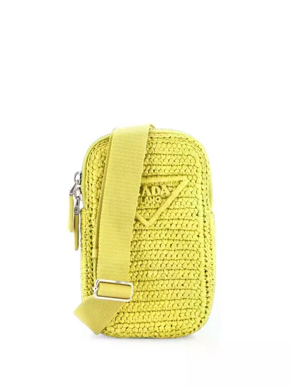 Prada Zip Phone Holder Raffia Crossbody Bag