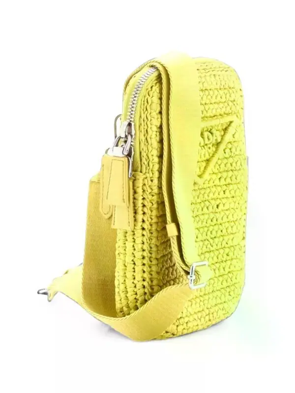 Prada Zip Phone Holder Raffia Crossbody Bag