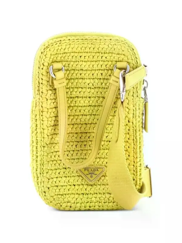 Prada Zip Phone Holder Raffia Crossbody Bag - Green