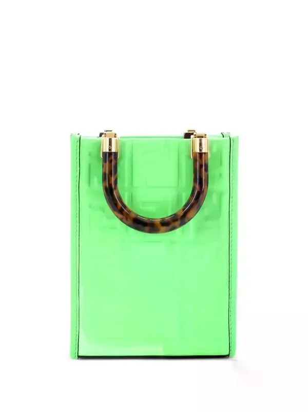 Fendi Sunshine Shopper Zucca Embossed Leather Mini Tote Bag - Green