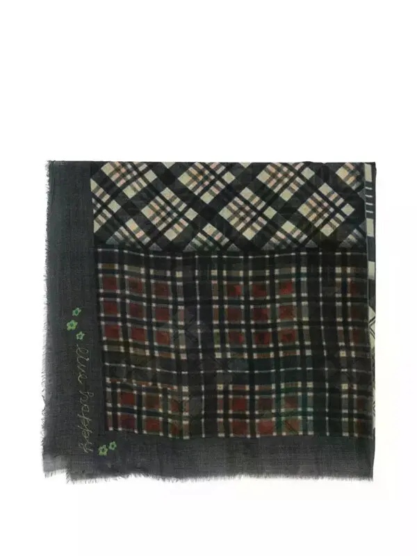 SGOMBERO CANTINE Checked Fringed Scarf - Grey