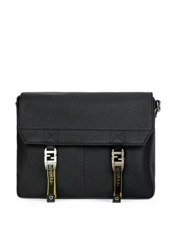 Fendi Flow Medium Cuoio Romano Leather Bag - Black