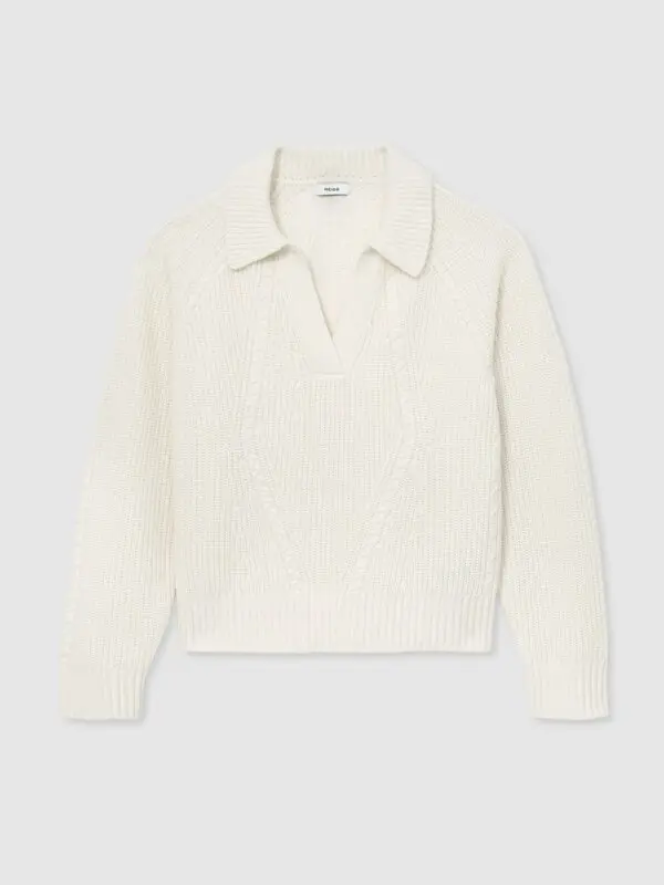 REISS Lindy Wool-cashmere Cable-knit Detail Jumper - Cream