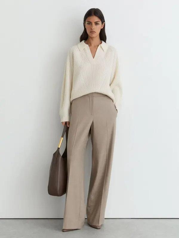 REISS Lindy Wool-cashmere Cable-knit Detail Jumper - Cream