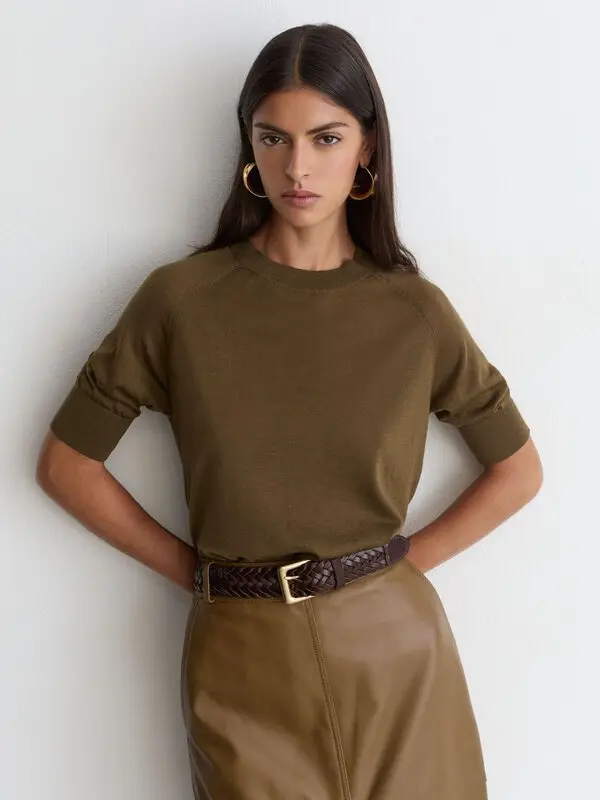 REISS Penelope Leather Woven Belt