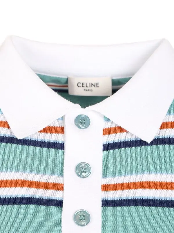 Celine Knitted Cotton Striped Polo Shirt
