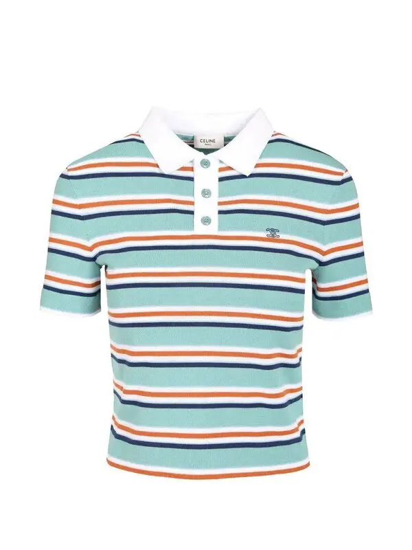 Celine Knitted Cotton Striped Polo Shirt