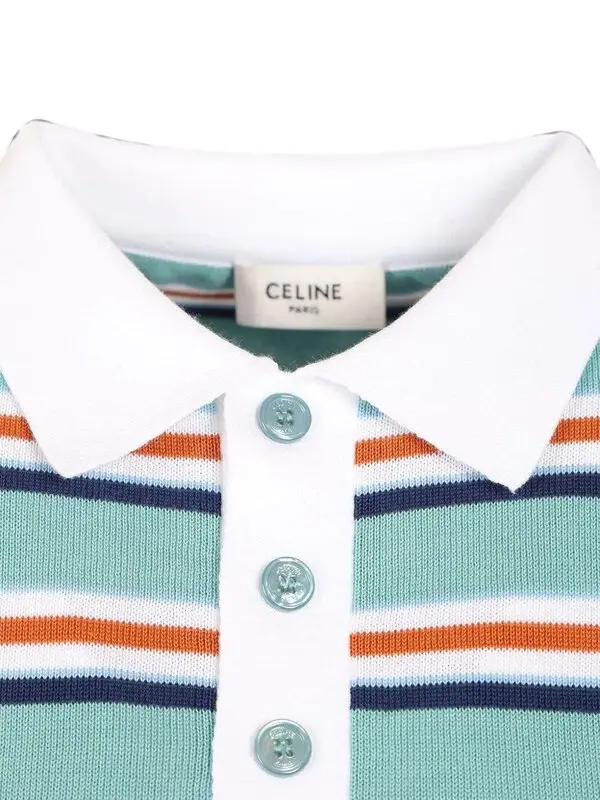 Celine Knitted Cotton Striped Polo Shirt
