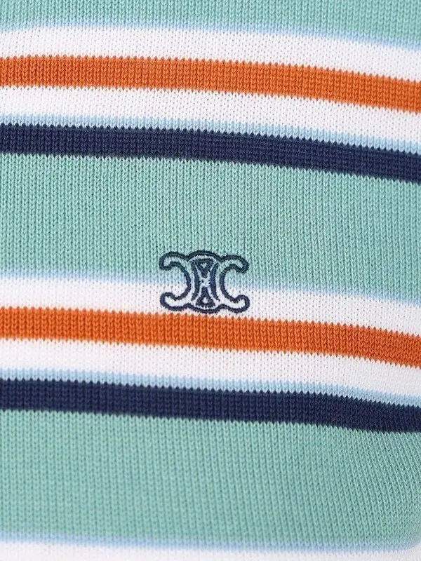 Celine Knitted Cotton Striped Polo Shirt