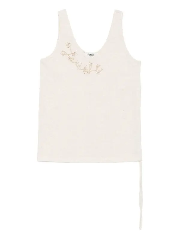 Fendi Embroidered Cotton-blend Scoop Neck Sleeveless Shirt