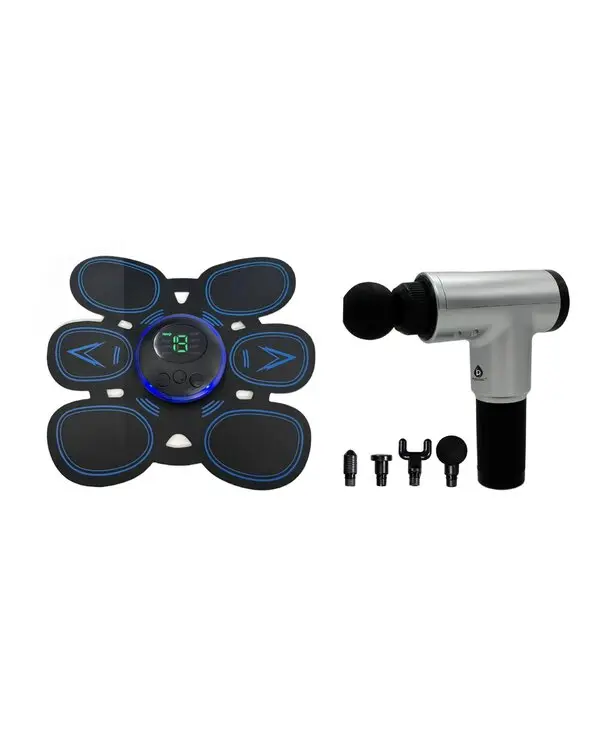 PURSONIC Core Sculpt And Total Body Recovery Bundle Rechargeable Abdominal Muscle Toner And 6 Speed Deep Tissue Massage Gun - Black