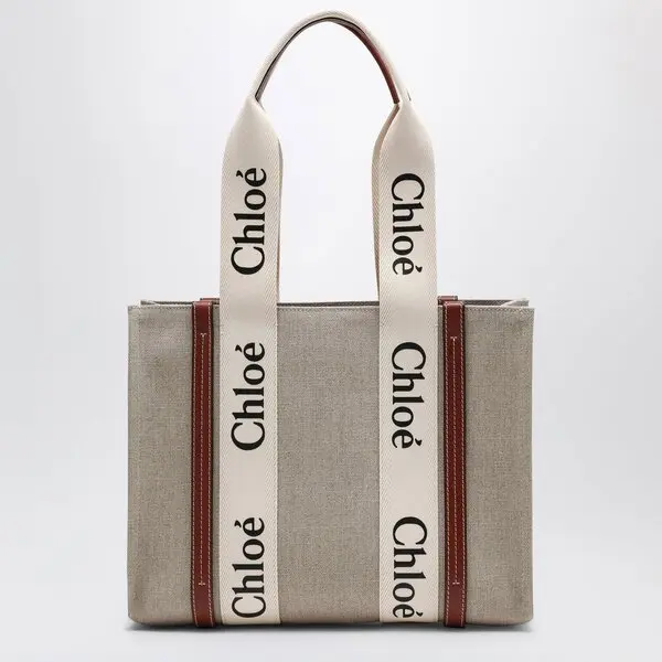 Chloé Woody Medium Bag In Beige Canvas