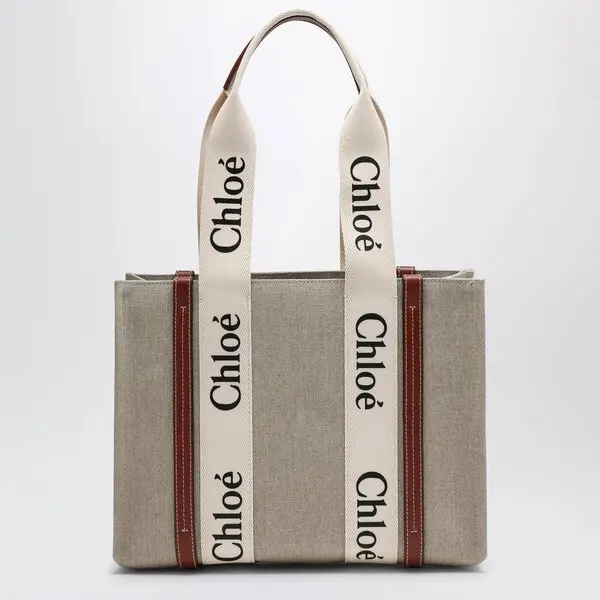 Chloé Woody Medium Bag In Beige Canvas
