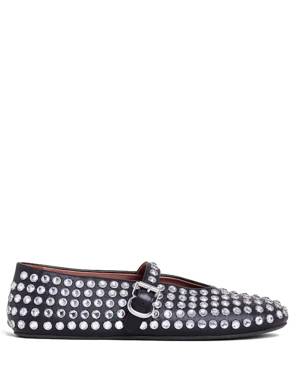 Alaïa Leather Ballet Flats With Strass - Black