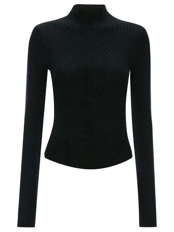 Victoria Beckham Ribbed Long Sleeve Polo - Black