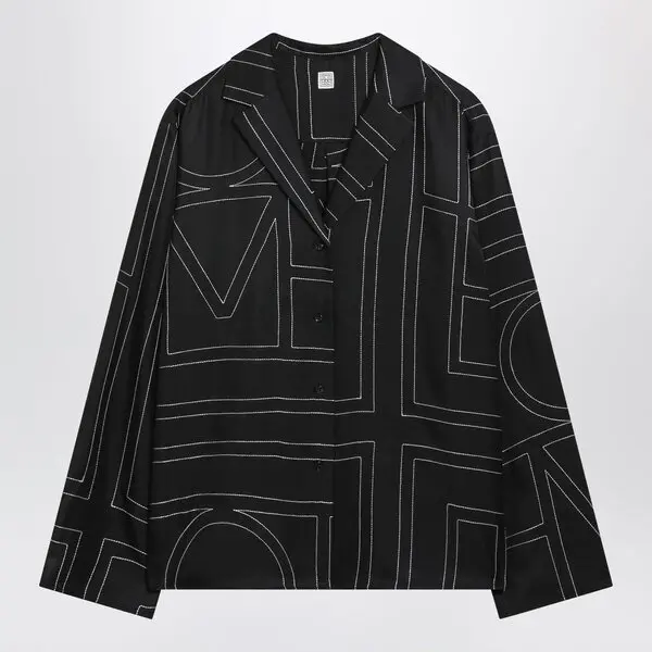 TOTEME Monogram Silk Pajama Shirt - Black