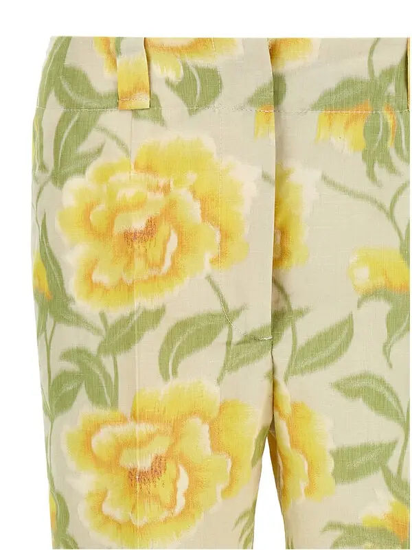 Kenzo Peonies Cotton-linen Jacquard Cropped Trousers