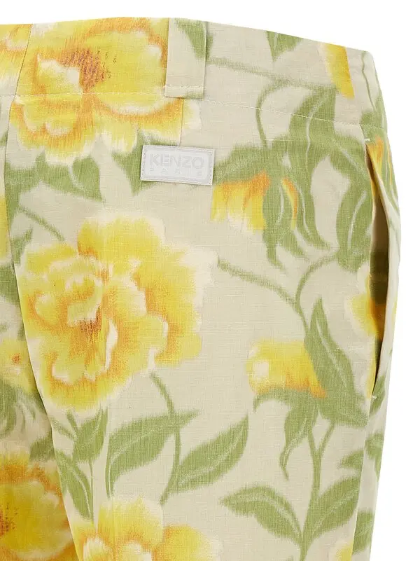 Kenzo Peonies Cotton-linen Jacquard Cropped Trousers