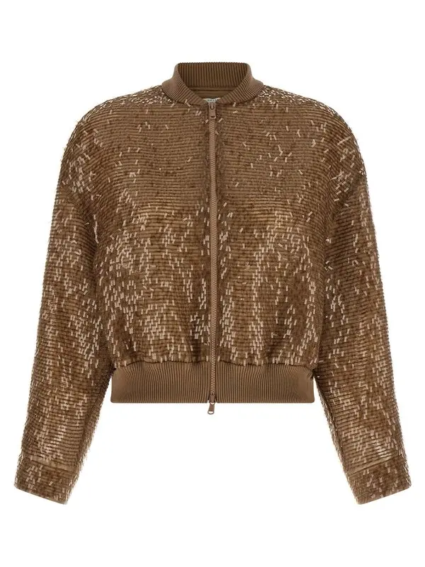 Brunello Cucinelli Sequined Silk Bomber Cardigan