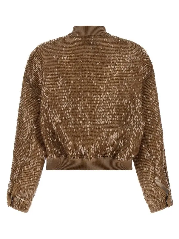 Brunello Cucinelli Sequined Silk Bomber Cardigan