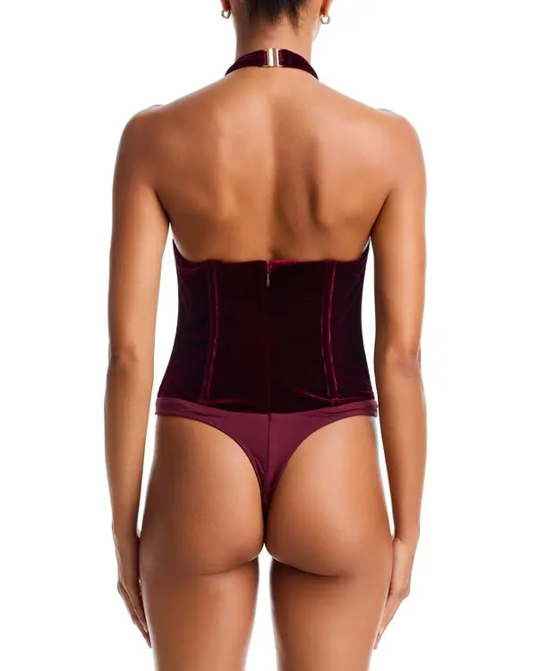 Bardot Trey Velour Halter Bodysuit