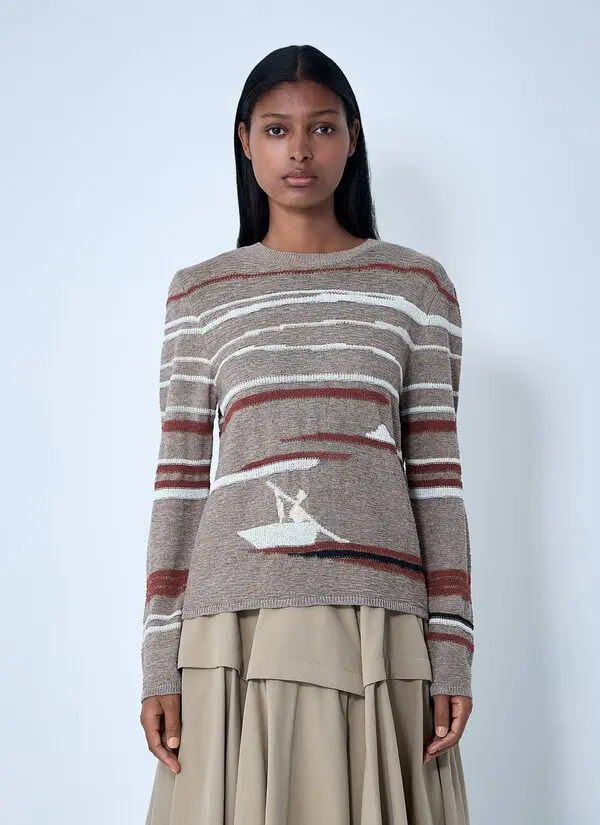Bottega Veneta Linen-and-cotton Venice-inspired Intarsia Knit Sweater - Cream