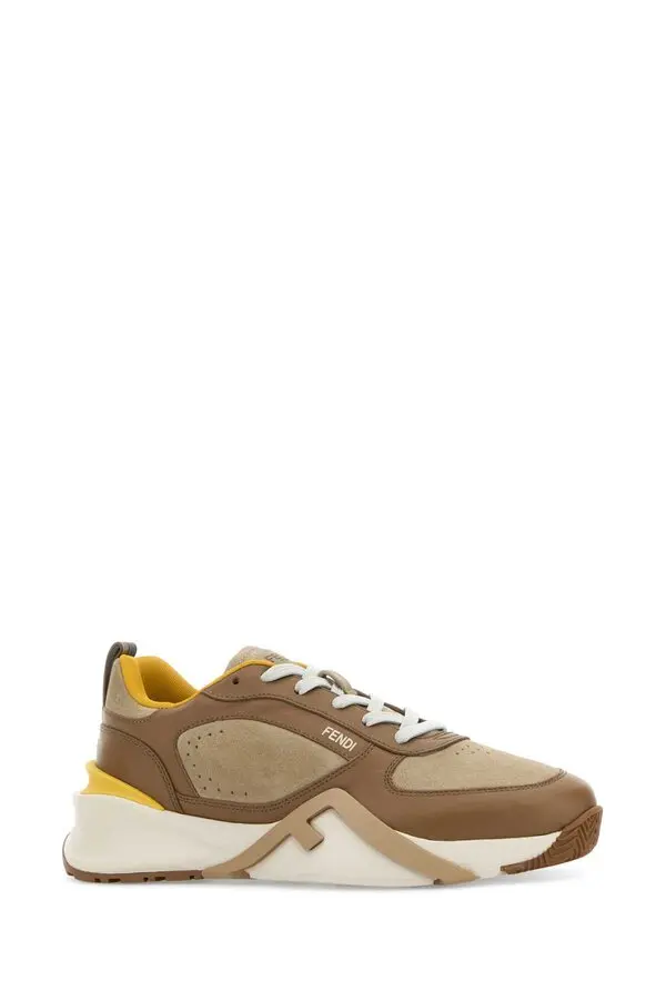 Fendi Two-tone Leather And Suede Flow Sneakers