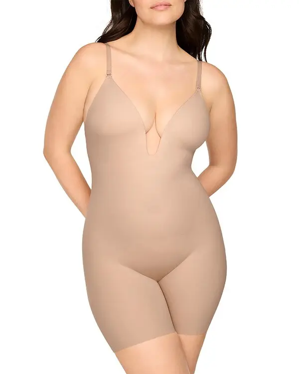 Spanx Suit Your Fancy Plunge Low-back Mid-thigh Bodysuit - Chai