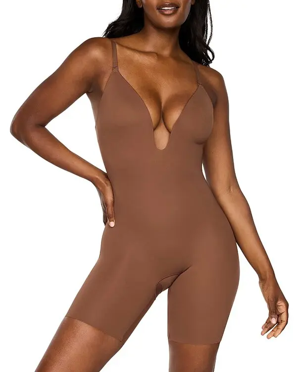 Spanx Suit Your Fancy Plunge Low-back Mid-thigh Bodysuit - Ganache