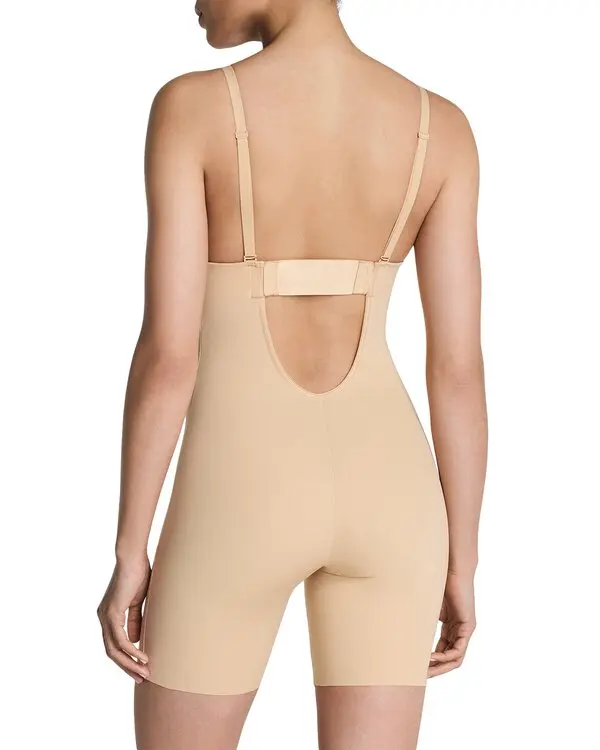 Spanx Suit Your Fancy Plunge Low-back Mid-thigh Bodysuit - Honey