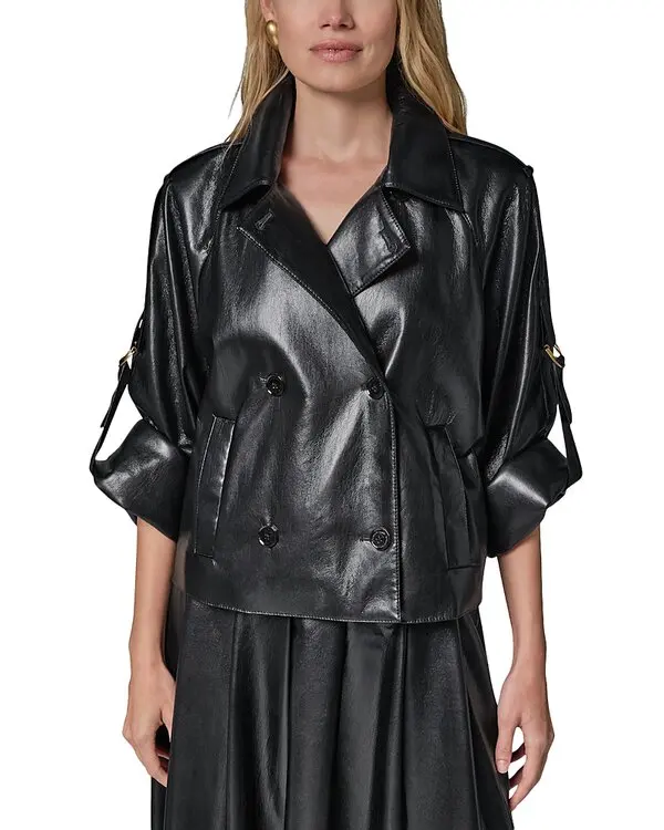 Donna Karan New York Faux Leather Roll Sleeve Jacket - Black