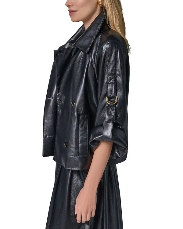 Donna Karan New York Faux Leather Roll Sleeve Jacket