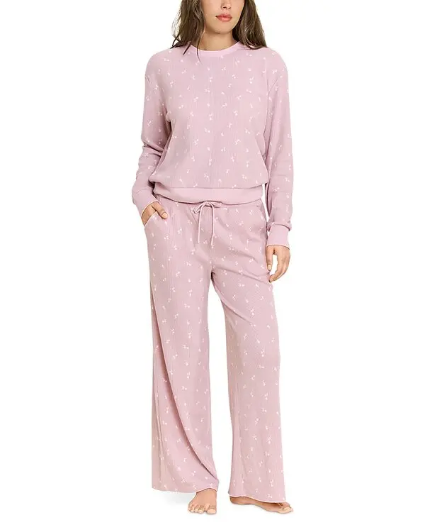 Honeydew Intimates Kickback Long Sleeve Top & Wide Leg Pants Pajama Set - Romantic Lilac Buds