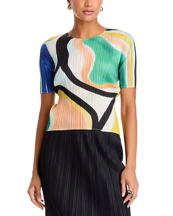 Issey Miyake Roll Round Neck Pleated Top