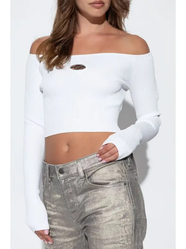 DIESEL® Oval-d Logo Ribbed Knit Crop Top