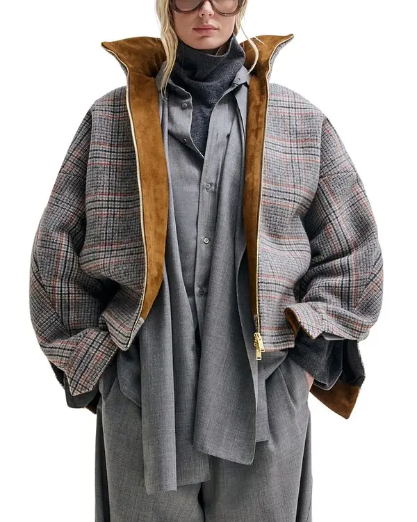 DARKPARK Check Print Wool-blend Aviator Bomber Jacket