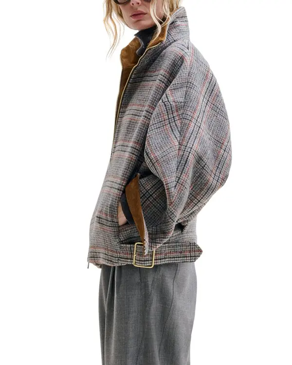 DARKPARK Check Print Wool-blend Aviator Bomber Jacket