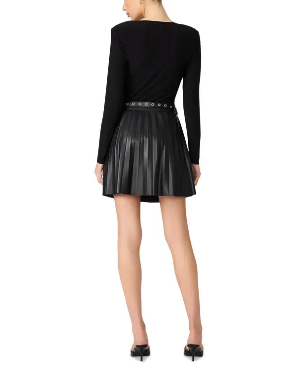 Steve Madden Isha Faux Leather Belted Skirt - Black