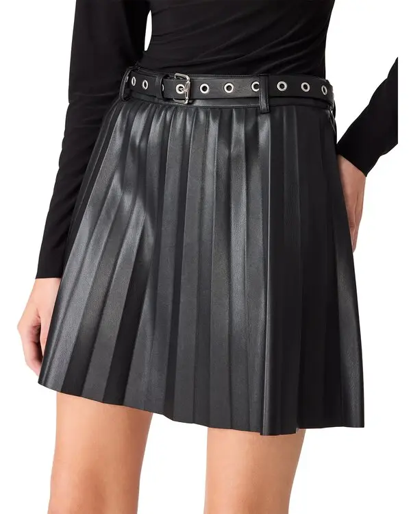 Steve Madden Isha Faux Leather Belted Skirt - Black