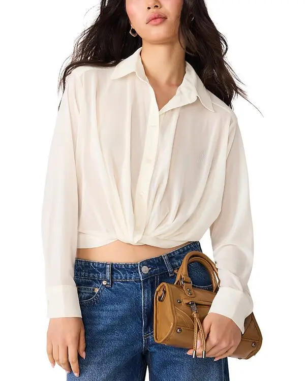 Steve Madden Twisted Hem Button Front Top - Cream