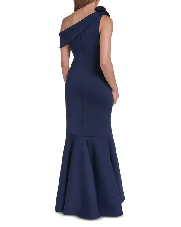 Eliza J One Shoulder Rosette Trim Ruffle Hem Gown