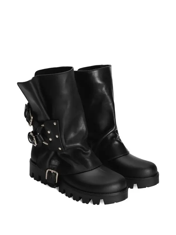 Dolce & Gabbana Leather Buckled Studded Lug Sole Boots