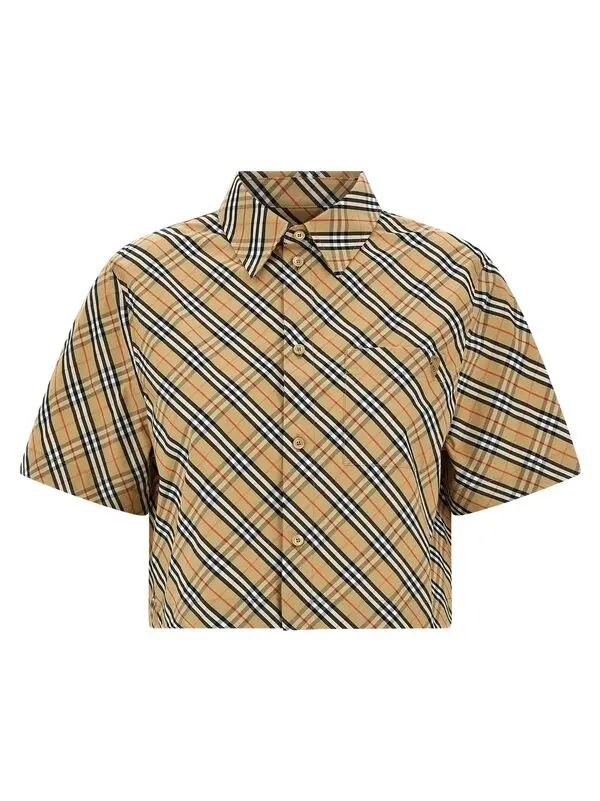 Burberry Check Cotton Shirt With B Shield Embroidery