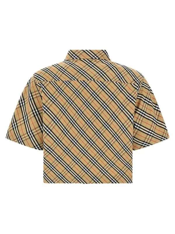 Burberry Check Cotton Shirt With B Shield Embroidery