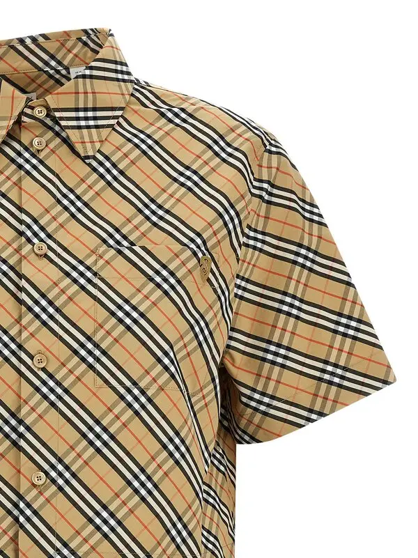 Burberry Check Cotton Shirt With B Shield Embroidery