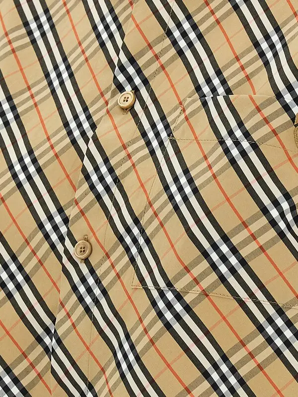Burberry Check Cotton Shirt With B Shield Embroidery