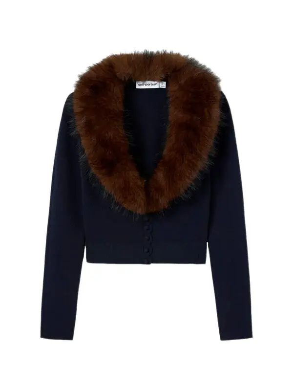 SELF-PORTRAIT Faux Fur Trimmed Cardigan